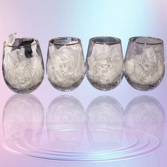 Disney | Accents | Disney Princess Stemless Glass Set Gold And Clear ...